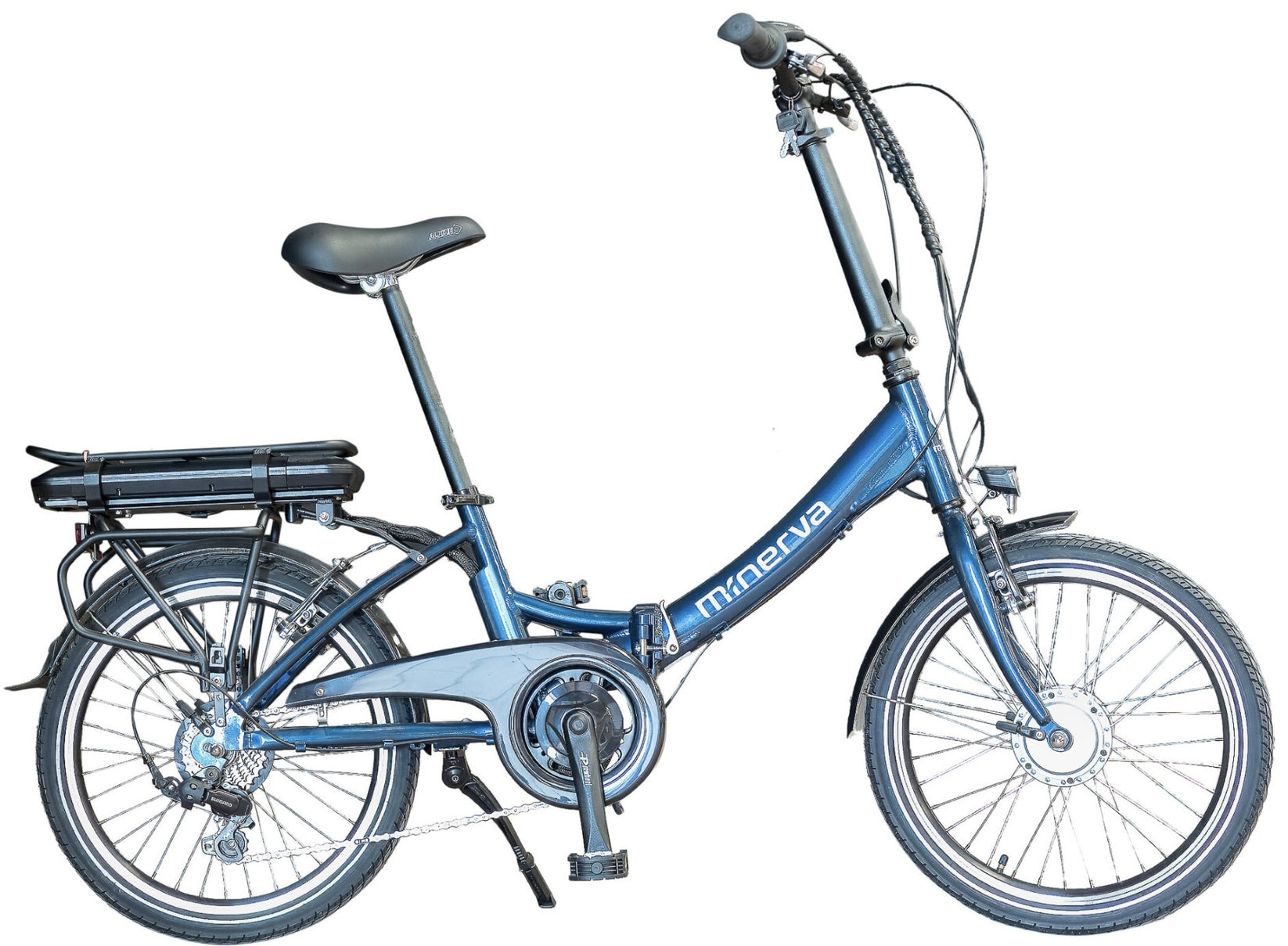 Minerva Elektrische Front 7Sp Vouwfiets Lage instap Blauw – Fietsgigant